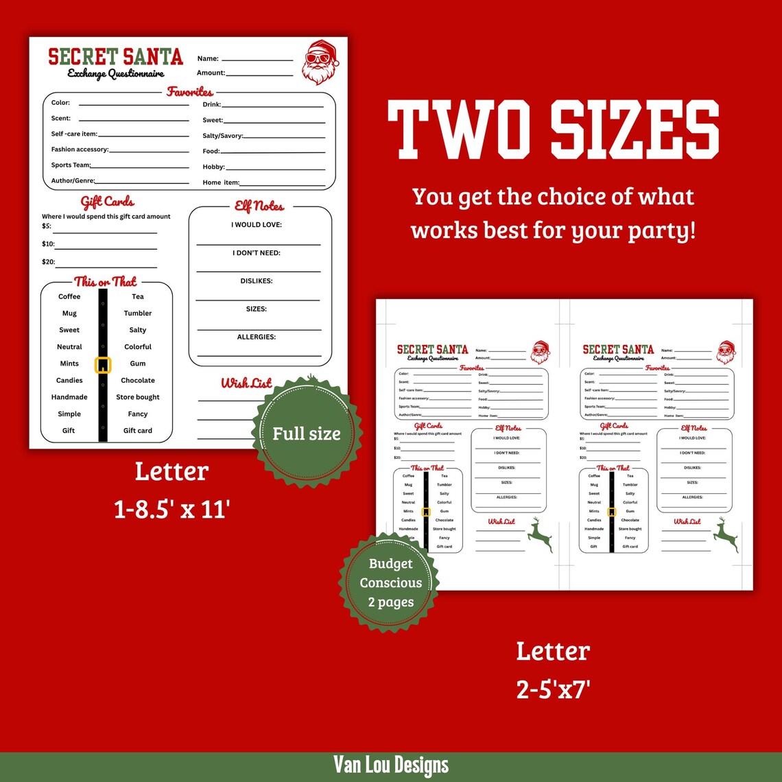 Christmas Secret Santa Questionnaire: Family Christmas Exchange ...