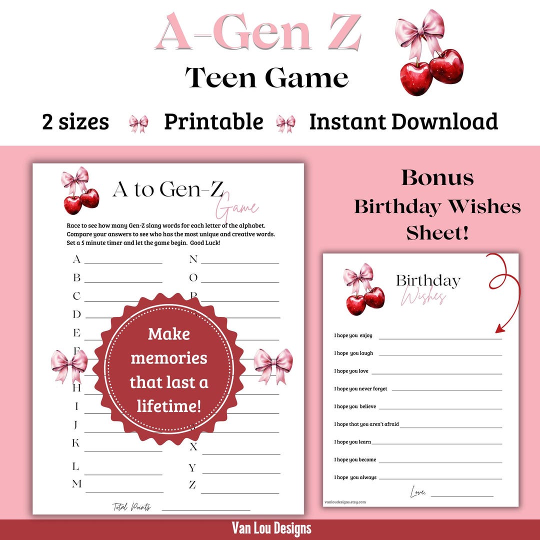 Teen Party Game: Coquette Bow, Cherry Theme, A-gen Z, Birthday Wishes ...