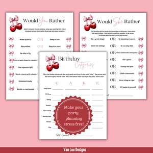 Teen Party Games Printable, Coquette Bow Cherry, Pink Teenage Birthday ...