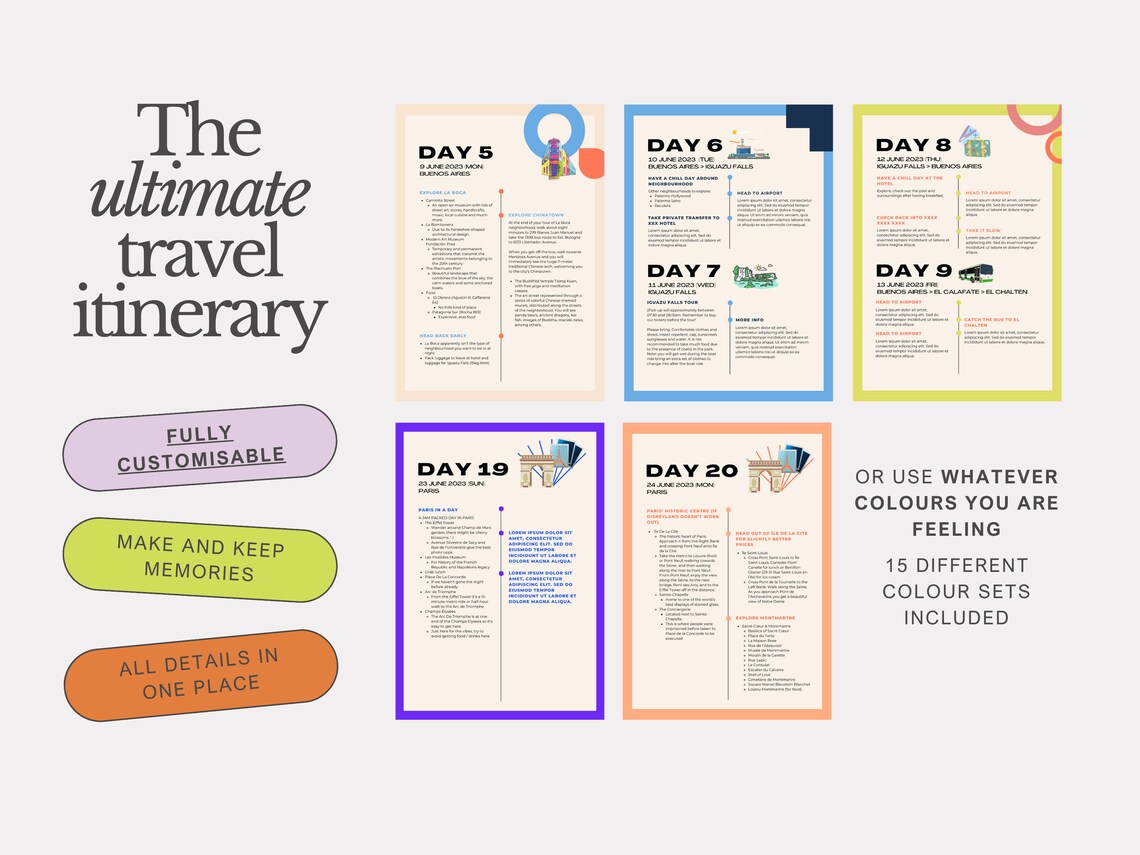 Editable Travel Itinerary Template | Trip Itinerary | Printable Travel ...