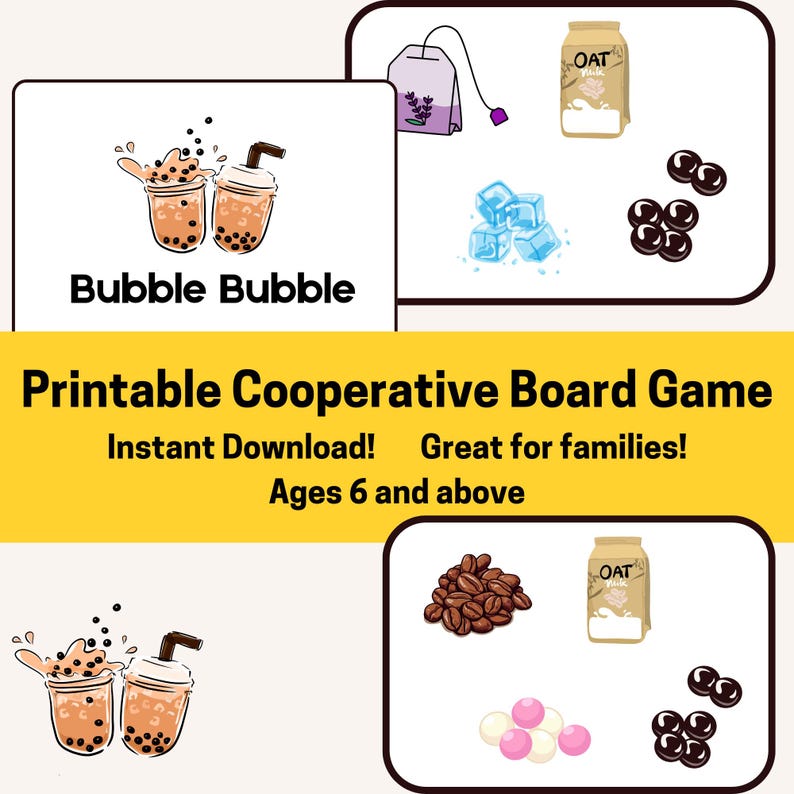 PRINTABLE Bubble Tea Board Game for Kids and Families/ Hobbies Card ...