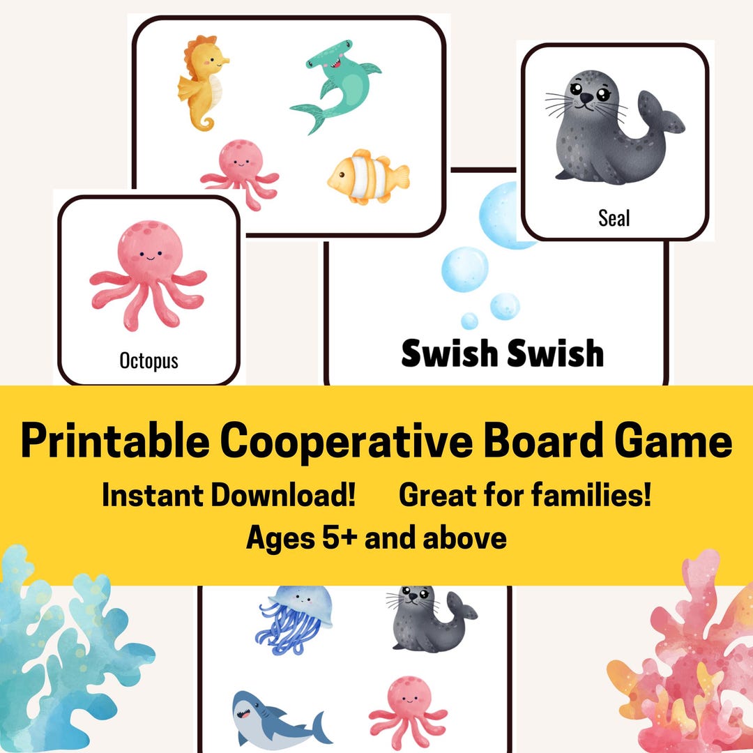 PRINTABLE Sea Animals Board Game for Kids and Families/ Hobbies Card ...