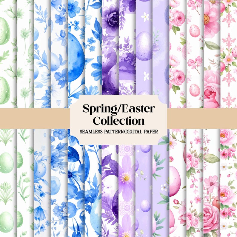 Easter Digital Paper Watercolor Background Spring Collection Floral ...
