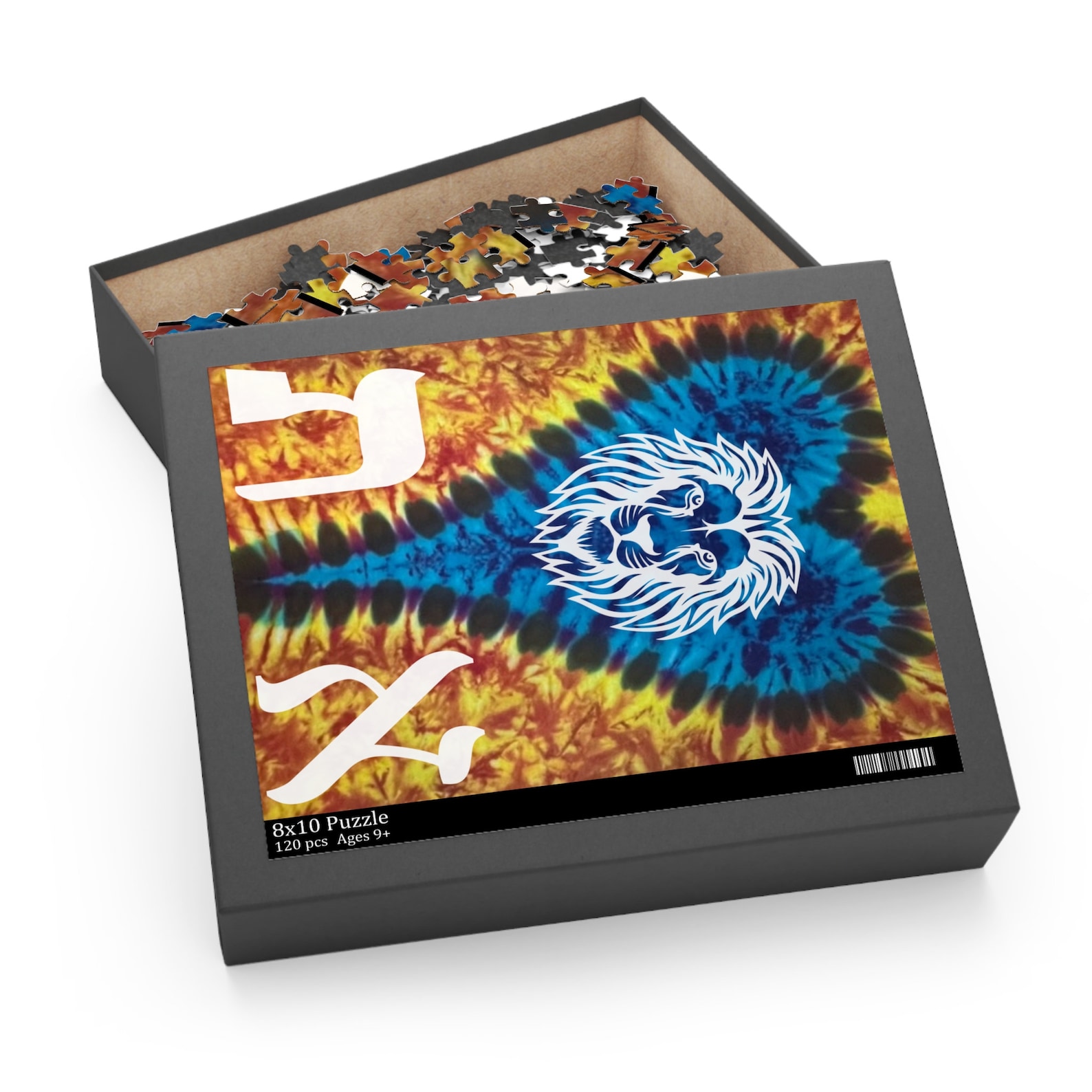 Puzzle! Hebrew Aleph Tav Fire Heart Tie-dye Puzzle W/ Lion of Judah ...