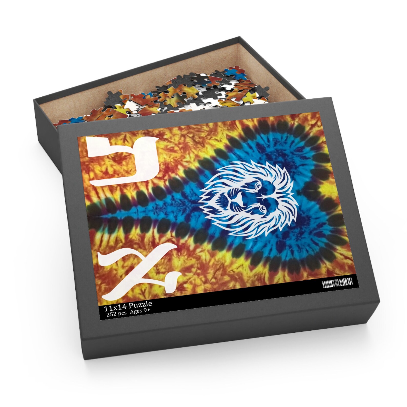 Puzzle! Hebrew Aleph Tav Fire Heart Tie-dye Puzzle W/ Lion of Judah ...