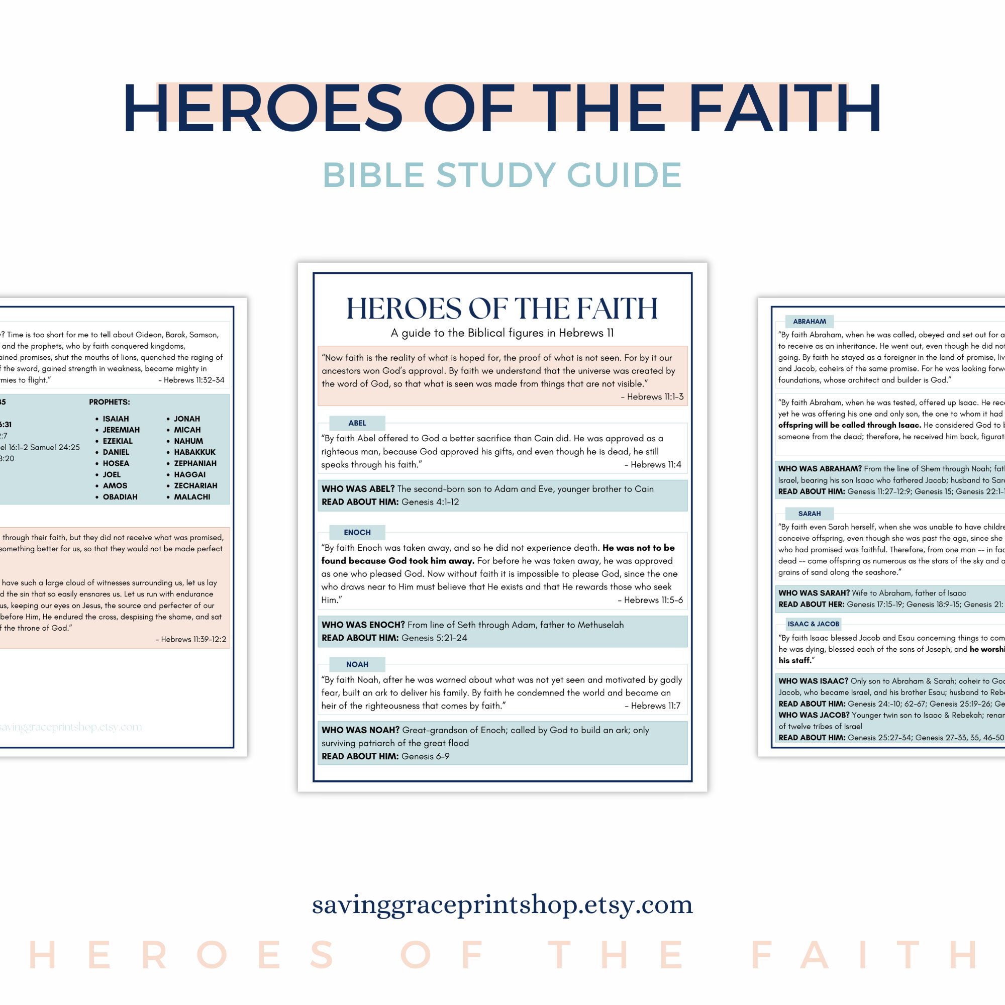Heroes of the Faith Hebrews 11 Bible Insert Study Guide Bible Bookmark ...
