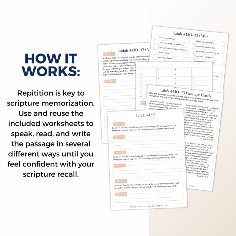 NIV Scripture Memory Worksheets Isaiah 41:10-13 Bible Study Tools Bible ...