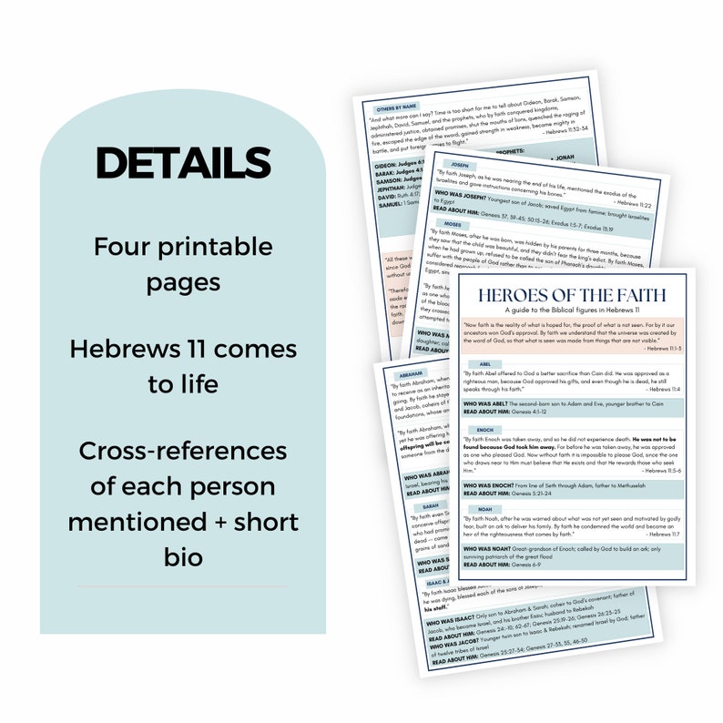 Heroes of the Faith Hebrews 11 Bible Insert Study Guide Bible Bookmark ...