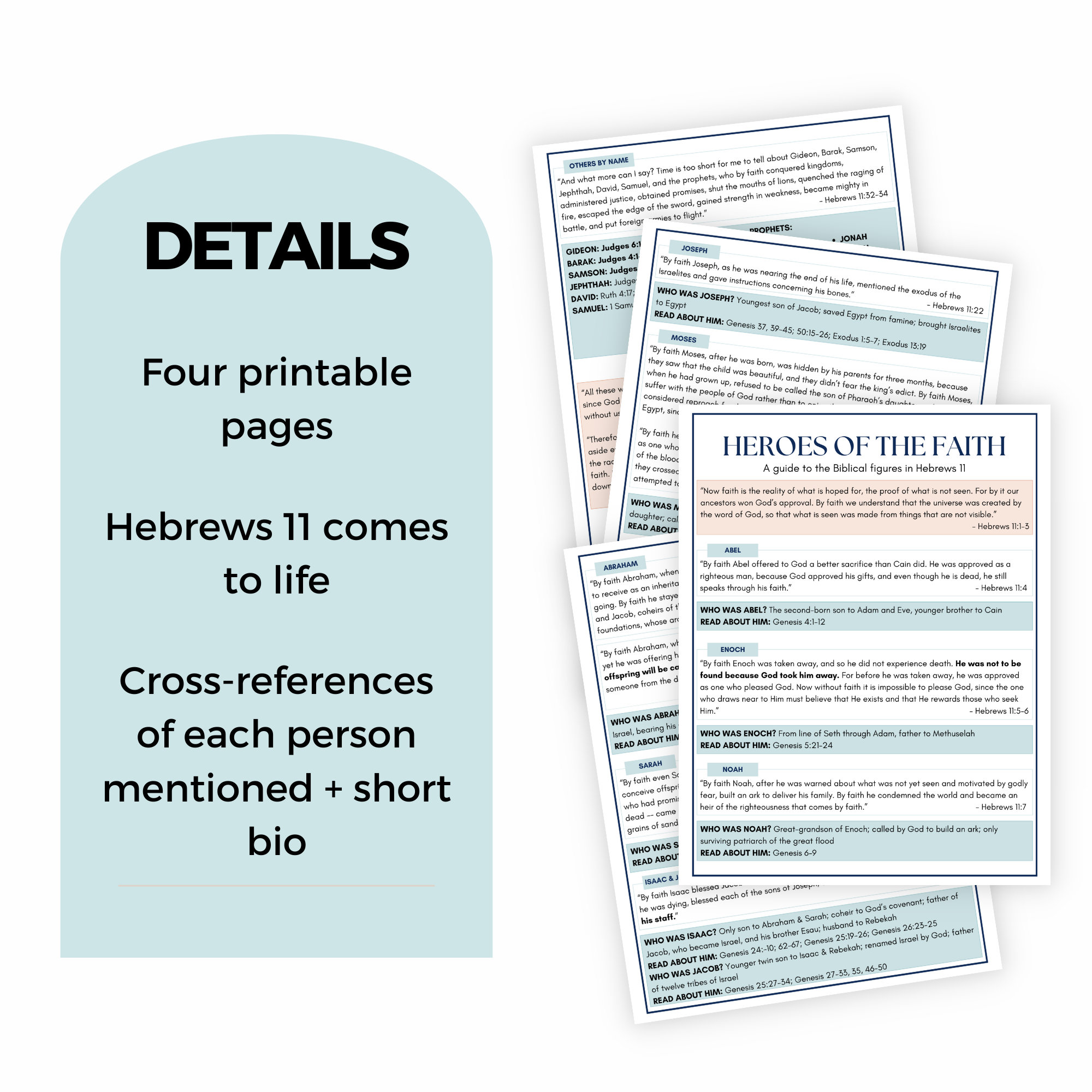 Heroes of the Faith Hebrews 11 Bible Insert Study Guide Bible Bookmark ...