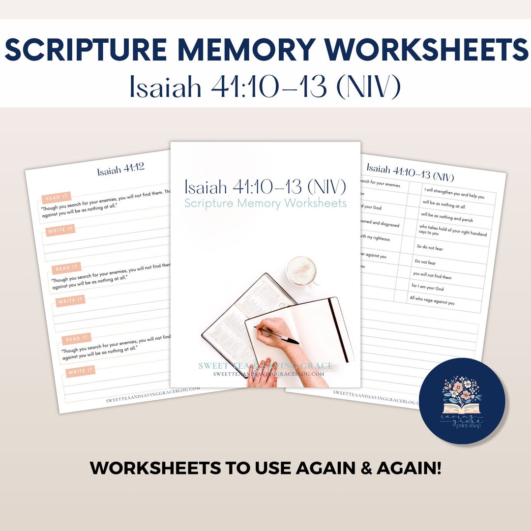 NIV Scripture Memory Worksheets Isaiah 41:10-13 Bible Study Tools Bible ...