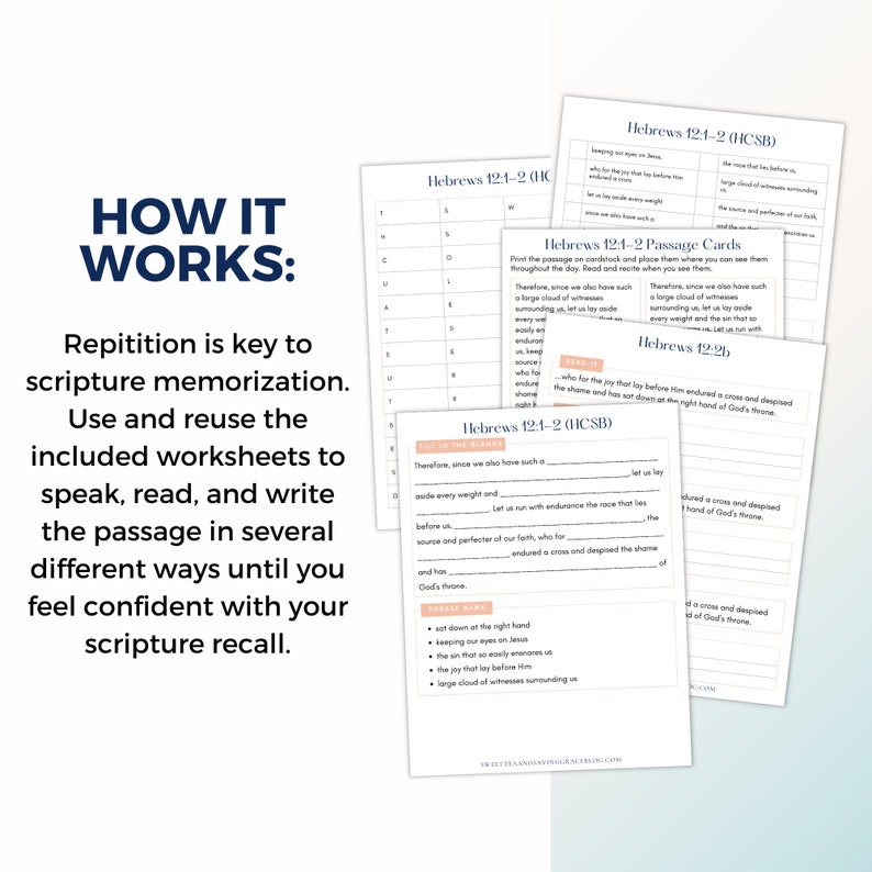 HCSB Scripture Memory Worksheets Hebrews 12:1-2 Bible Study Tools Bible ...