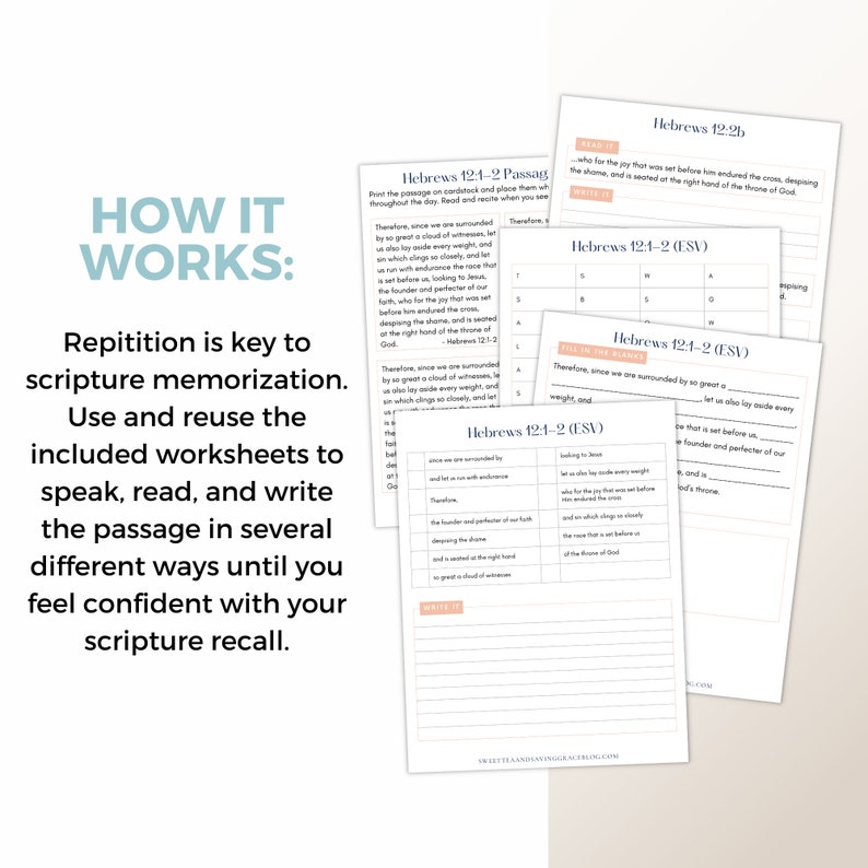 ESV Scripture Memory Worksheets Hebrews 12:1-2 Bible Study Tools Bible ...