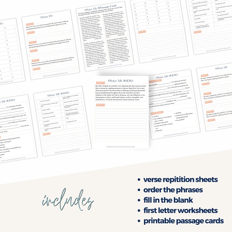 ESV Scripture Memory Worksheets 1 Peter 5:8-11 Bible Study Tools Bible ...