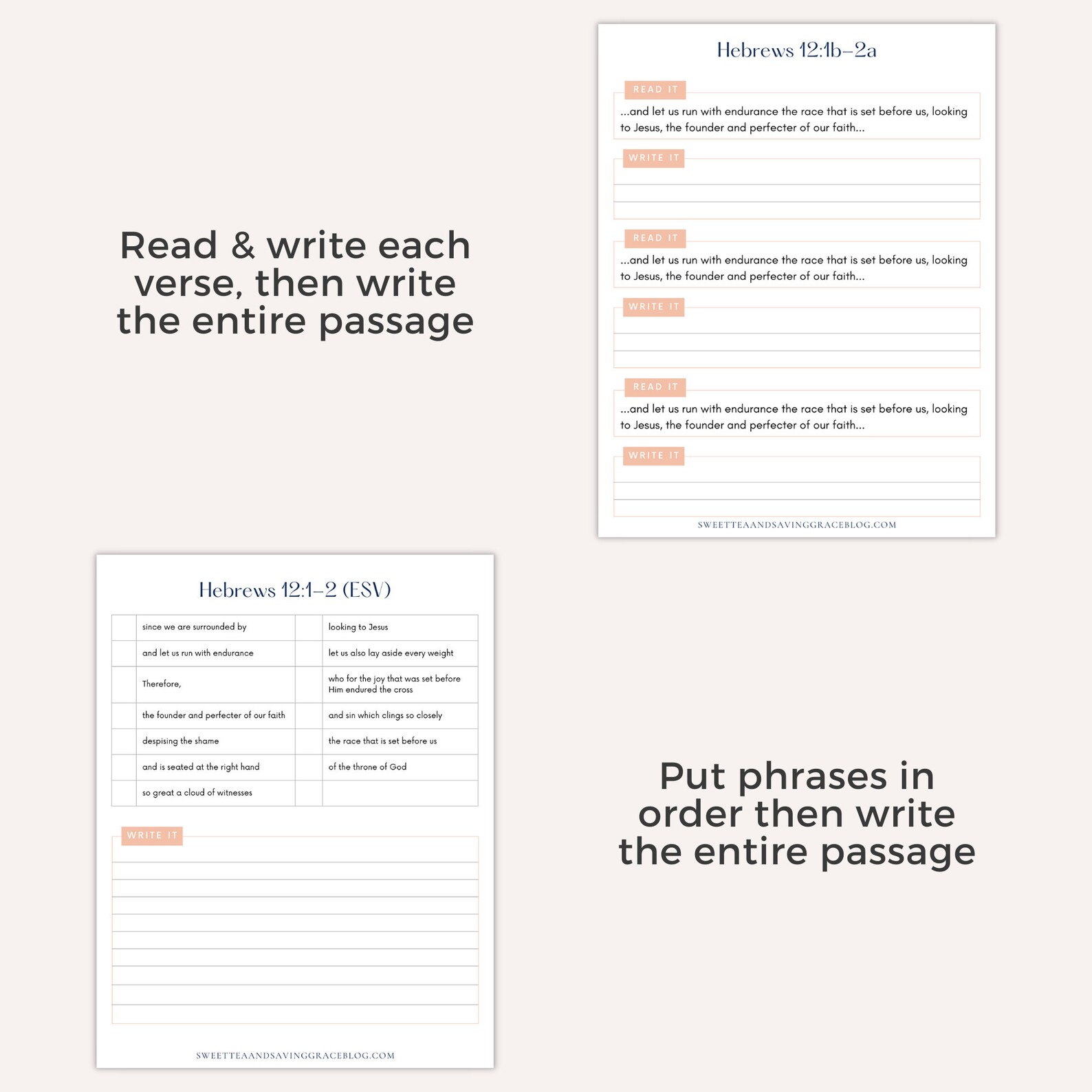 ESV Scripture Memory Worksheets Hebrews 12:1-2 Bible Study Tools Bible ...