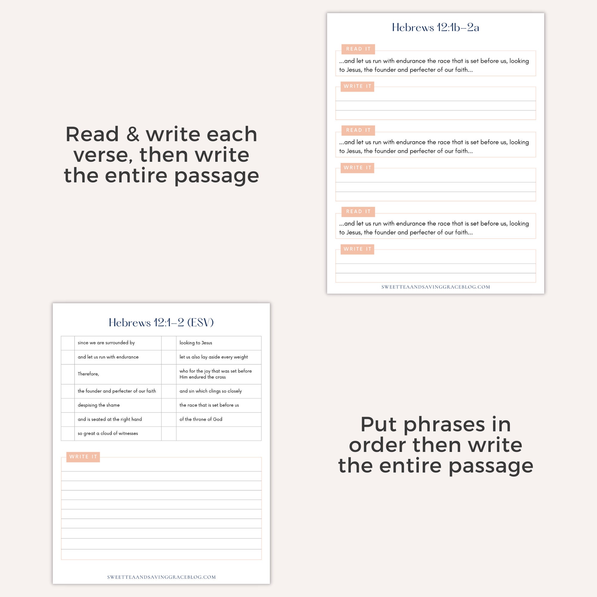 ESV Scripture Memory Worksheets Hebrews 12:1-2 Bible Study Tools Bible ...