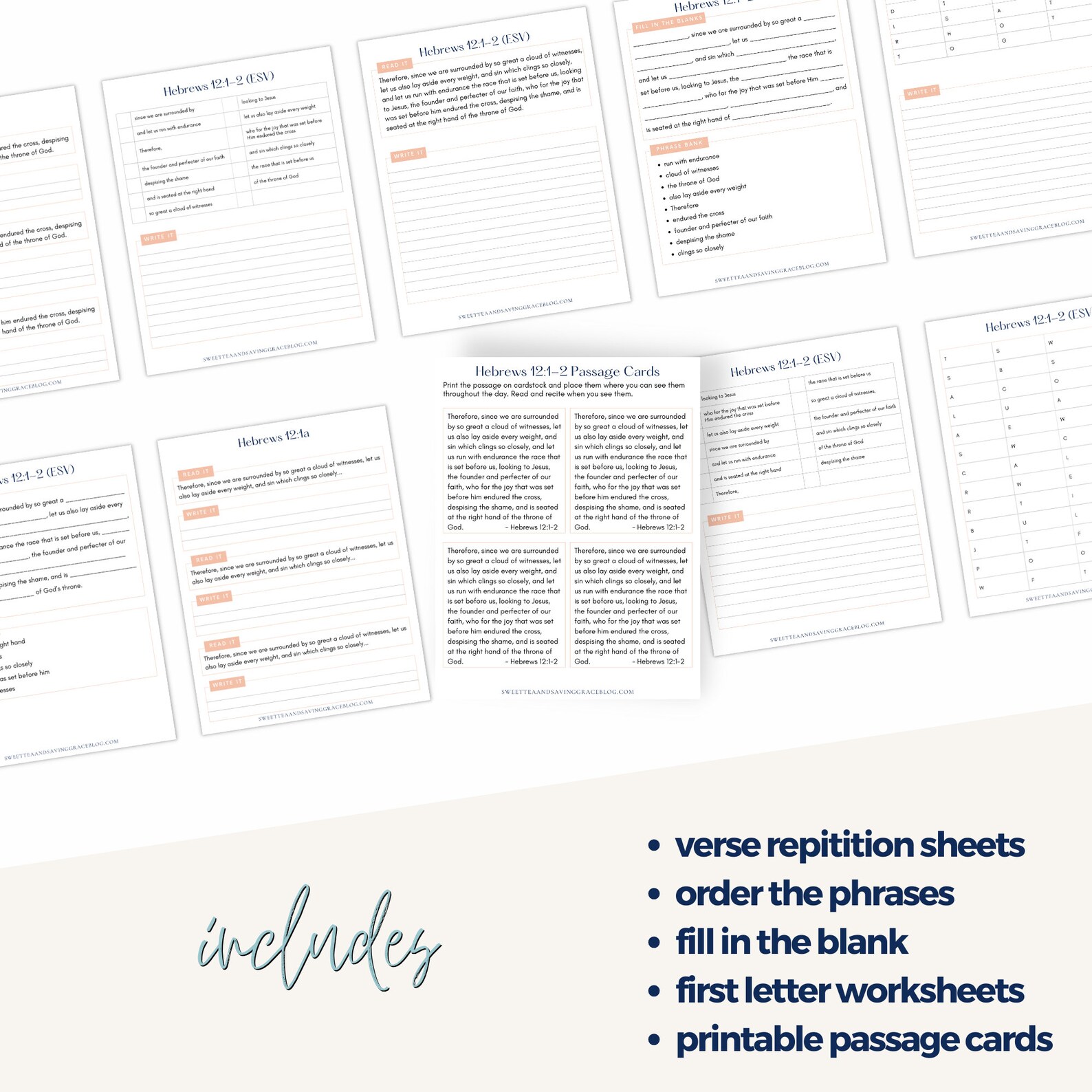 ESV Scripture Memory Worksheets Hebrews 12:1-2 Bible Study Tools Bible ...