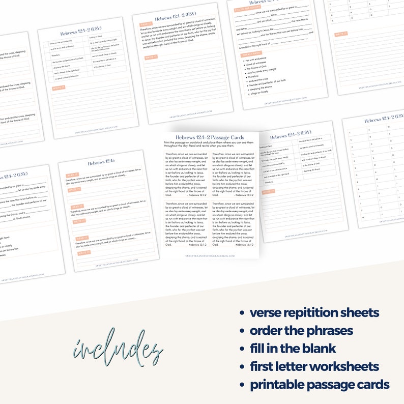 ESV Scripture Memory Worksheets Hebrews 12:1-2 Bible Study Tools Bible ...