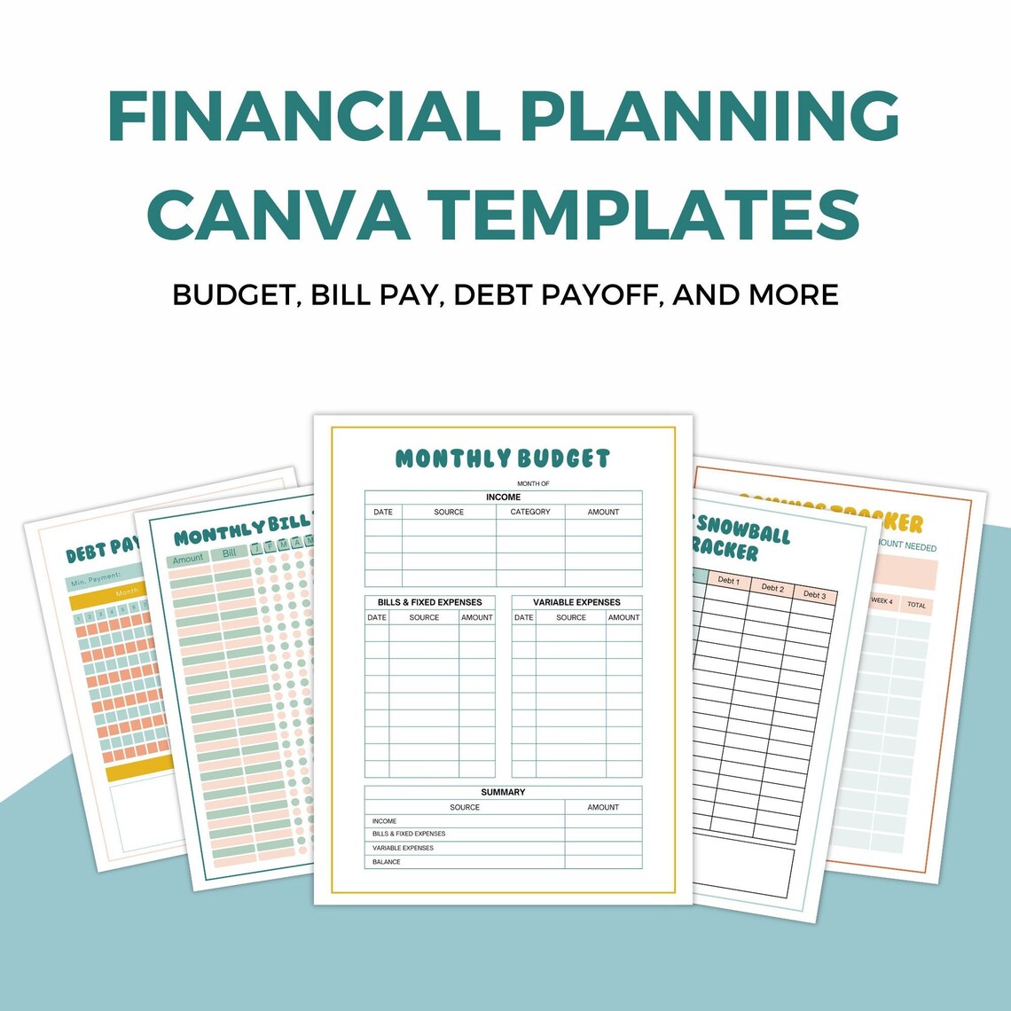 Financial Planning Pages Canva Template Fully Editable Budgeting Debt Payoff Debt Snowball ...