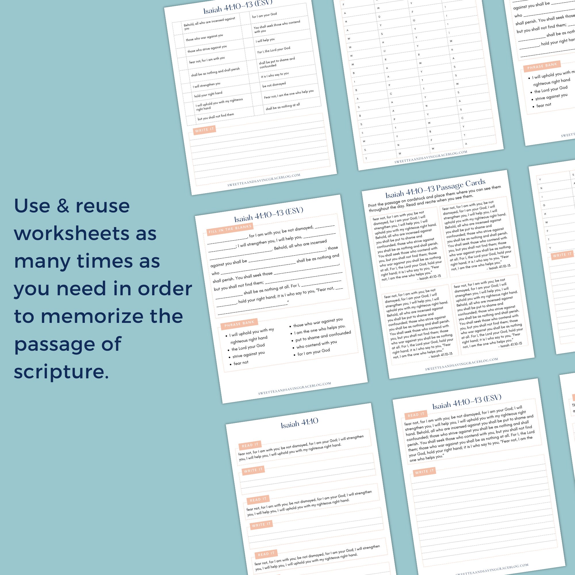 ESV Scripture Memory Worksheets Isaiah 41:10-13 Bible Study Tools Bible ...