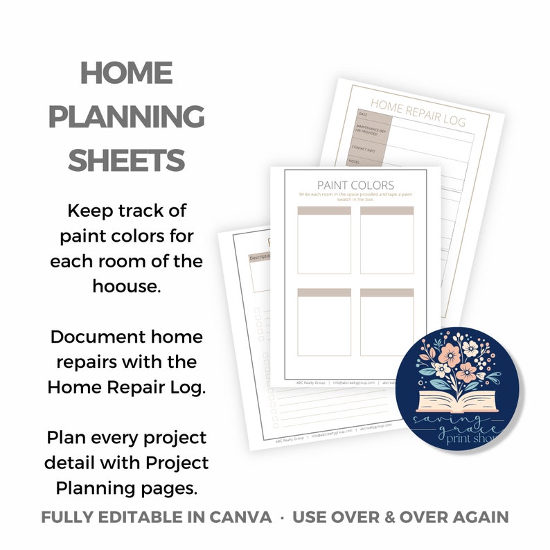 Home Project Planner Canva Template: Repair Log, Maintenance (digital ...