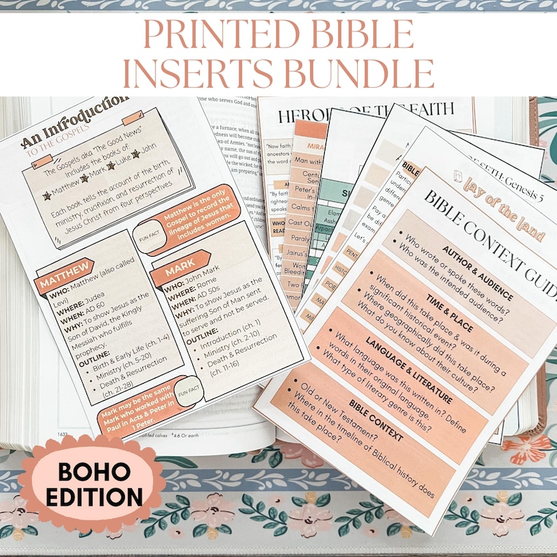 Boho Bible Study Inserts: Christian Reference Guide - PRINT & SHIP - Etsy