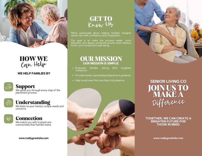 Senior Placement Brochure Template – Editable Canva Trifold for Elder ...