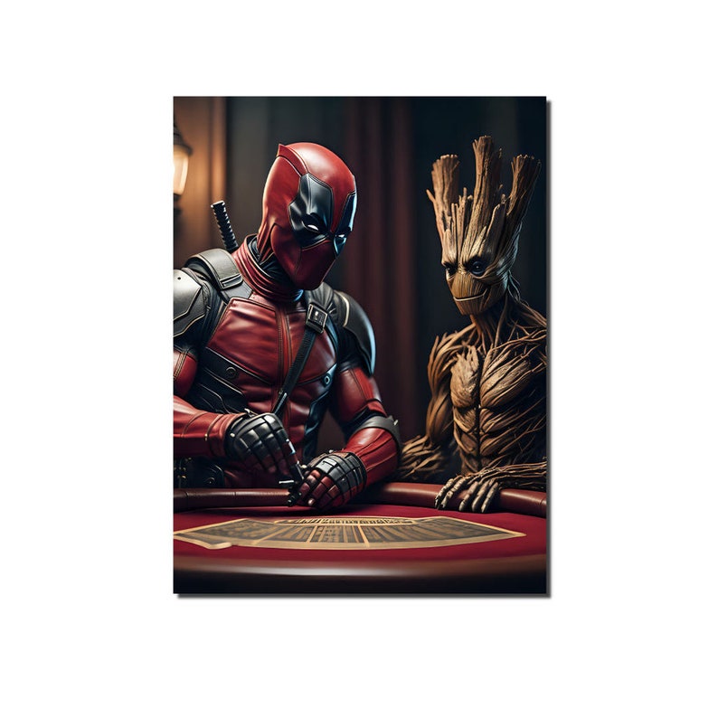 Deadpool & Groot Gambling Fan Art Poster Deadpool Poster Canvas Print ...