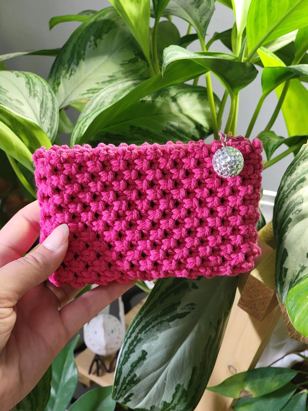 Hot Pink Disco Macrame Coin Purse, Coin Wallet, Handmade Coin Purse ...
