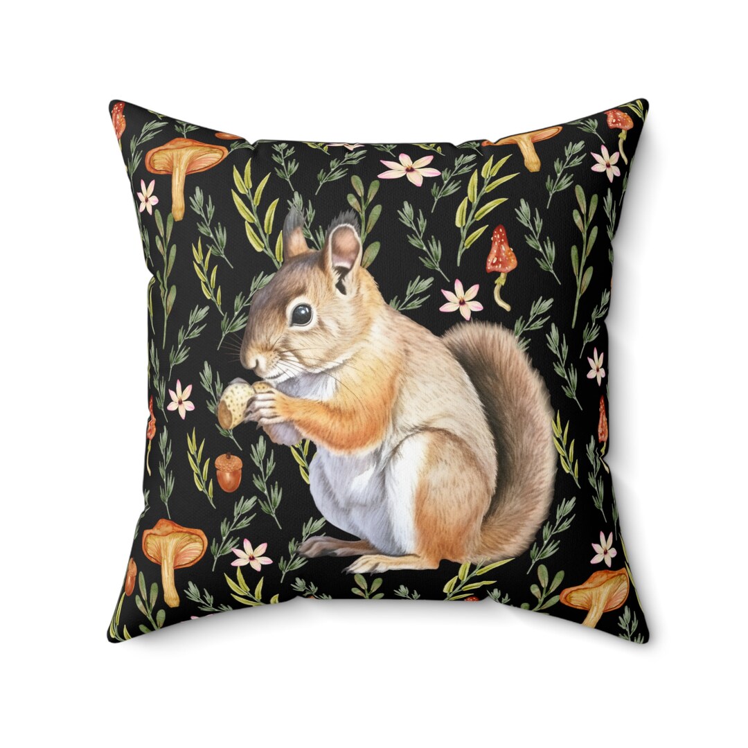 Cottagecore Whimsical Squirrel Pillow, Indoor Square Throw Pillow ...