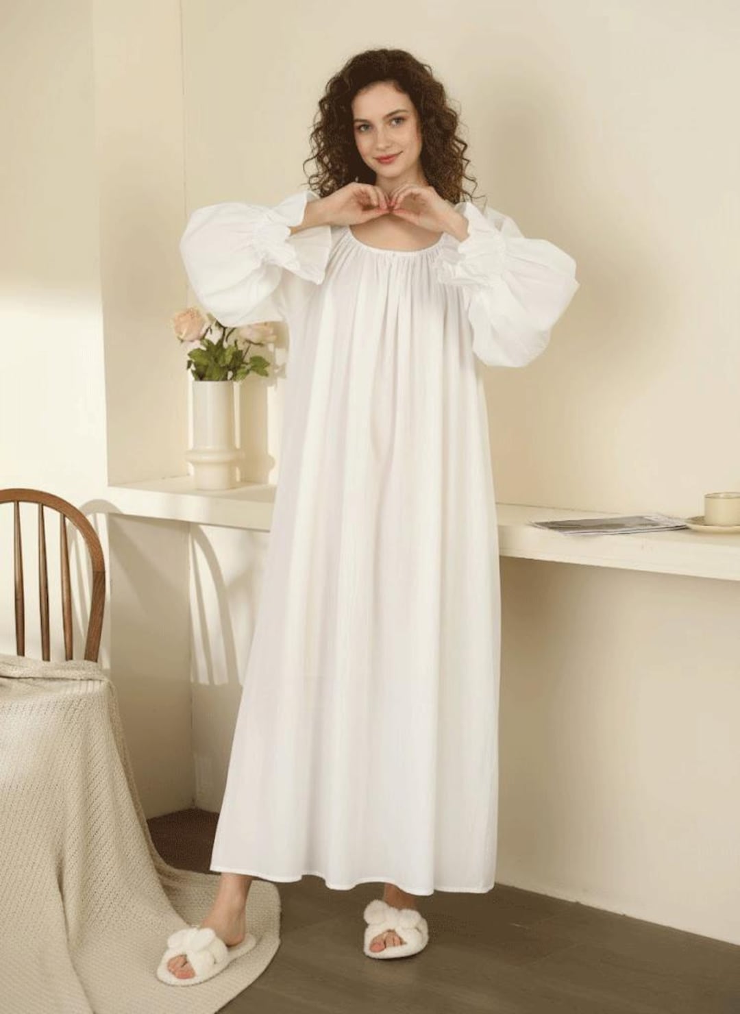 Victorian 100% Cotton Soft Nightgown: Long Sleeve White Nightdress - Etsy
