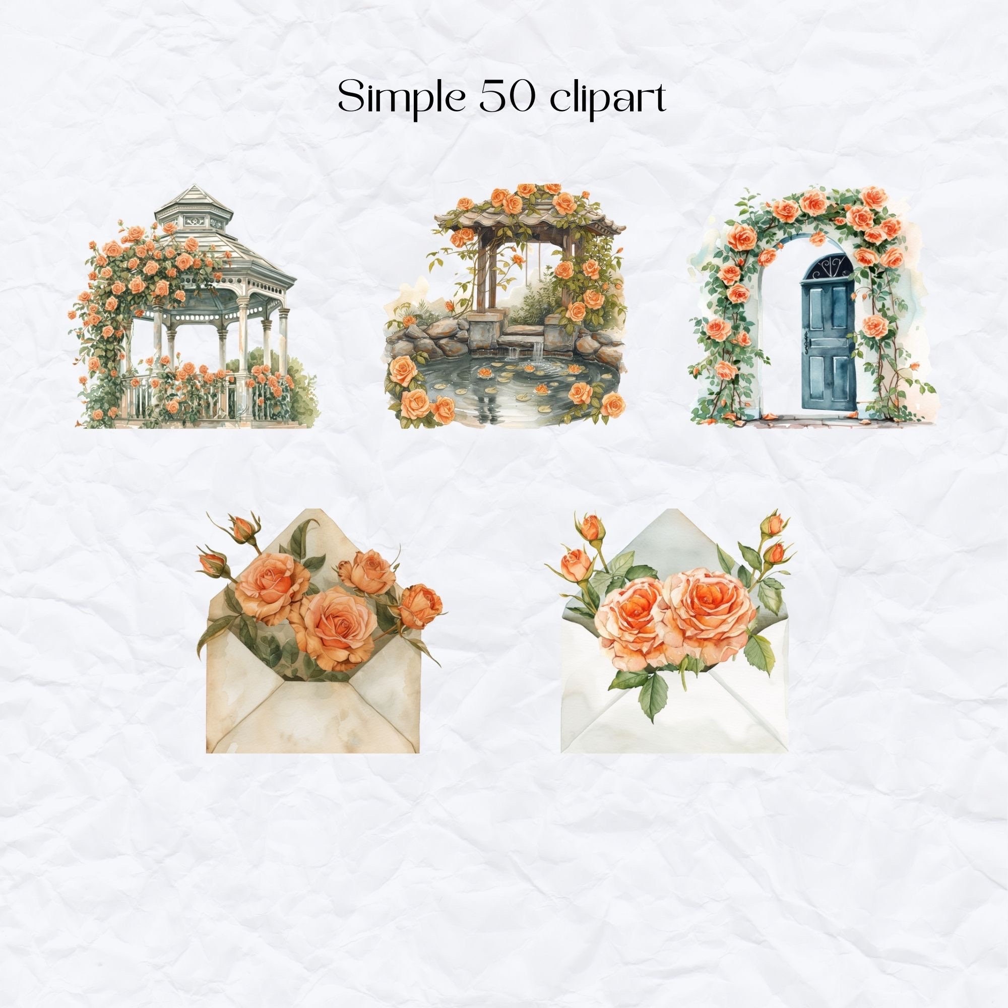 Watercolor Orange Rose Clipart Bundle , Elegant Floral Illustrations ...