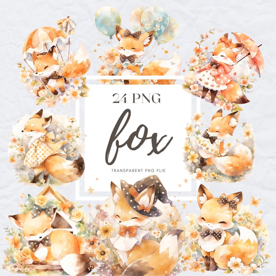 Fox Watercolor Clipart , 24 PNG Files , Cute Clipart , Animal Clip ...