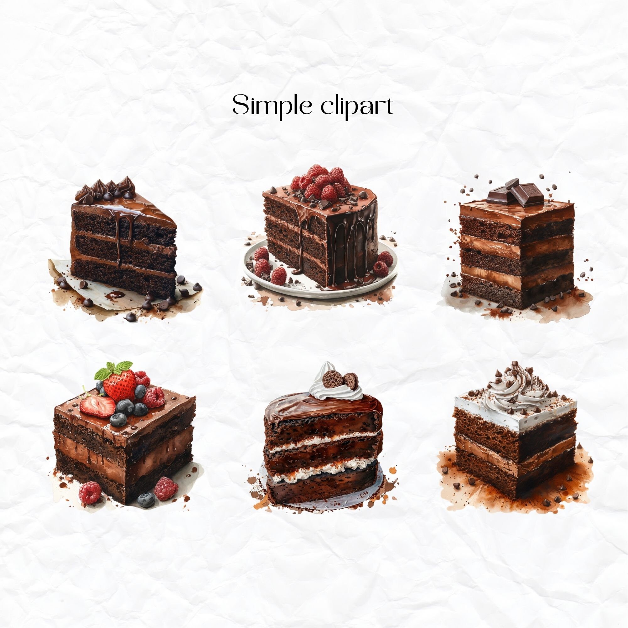 Watercolor Chocolate Cakes Clipart Bundle , 30PNG File , Bakery Illustrations for DIY Crafts ...