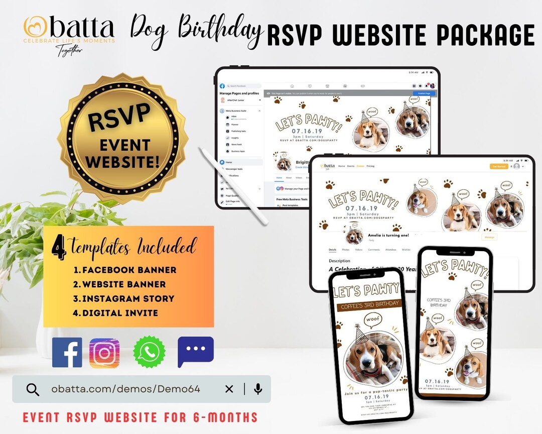 Editable Dogs Birthday Party Invitation Event RSVP Website With ...