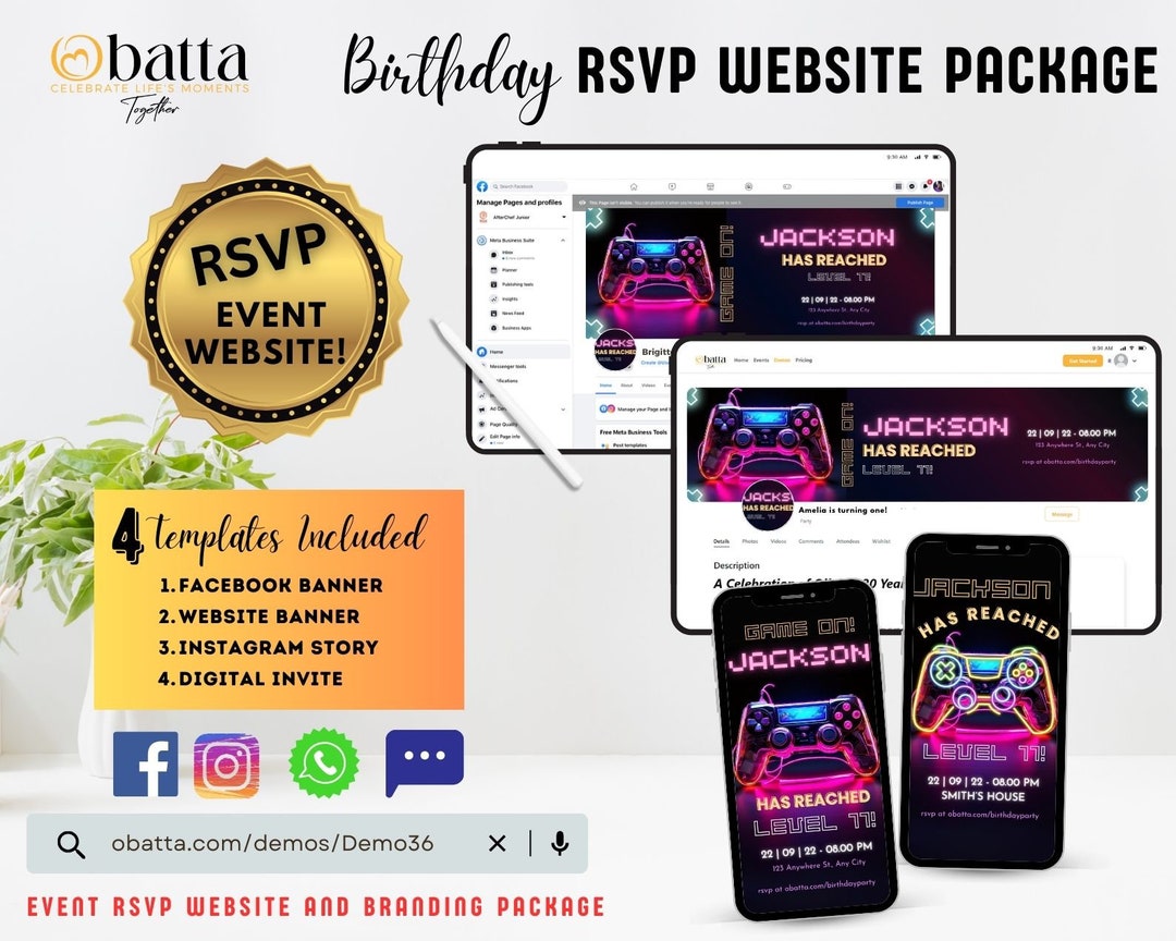 Editable Video Game Party Invitation Event RSVP Website With Branding ...