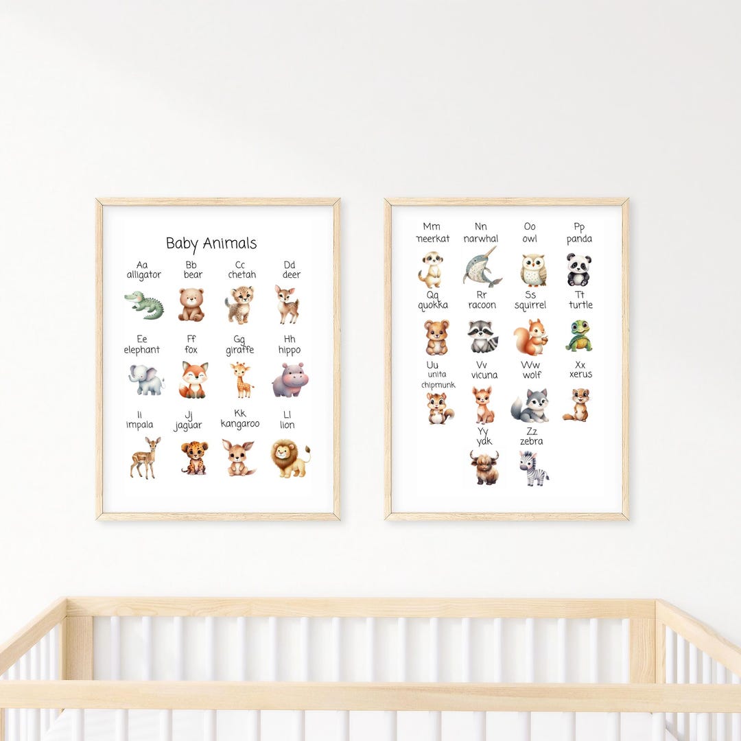 Baby Animal Alphabet Poster, Animal Alphabet Print, Baby Animals Abcs ...