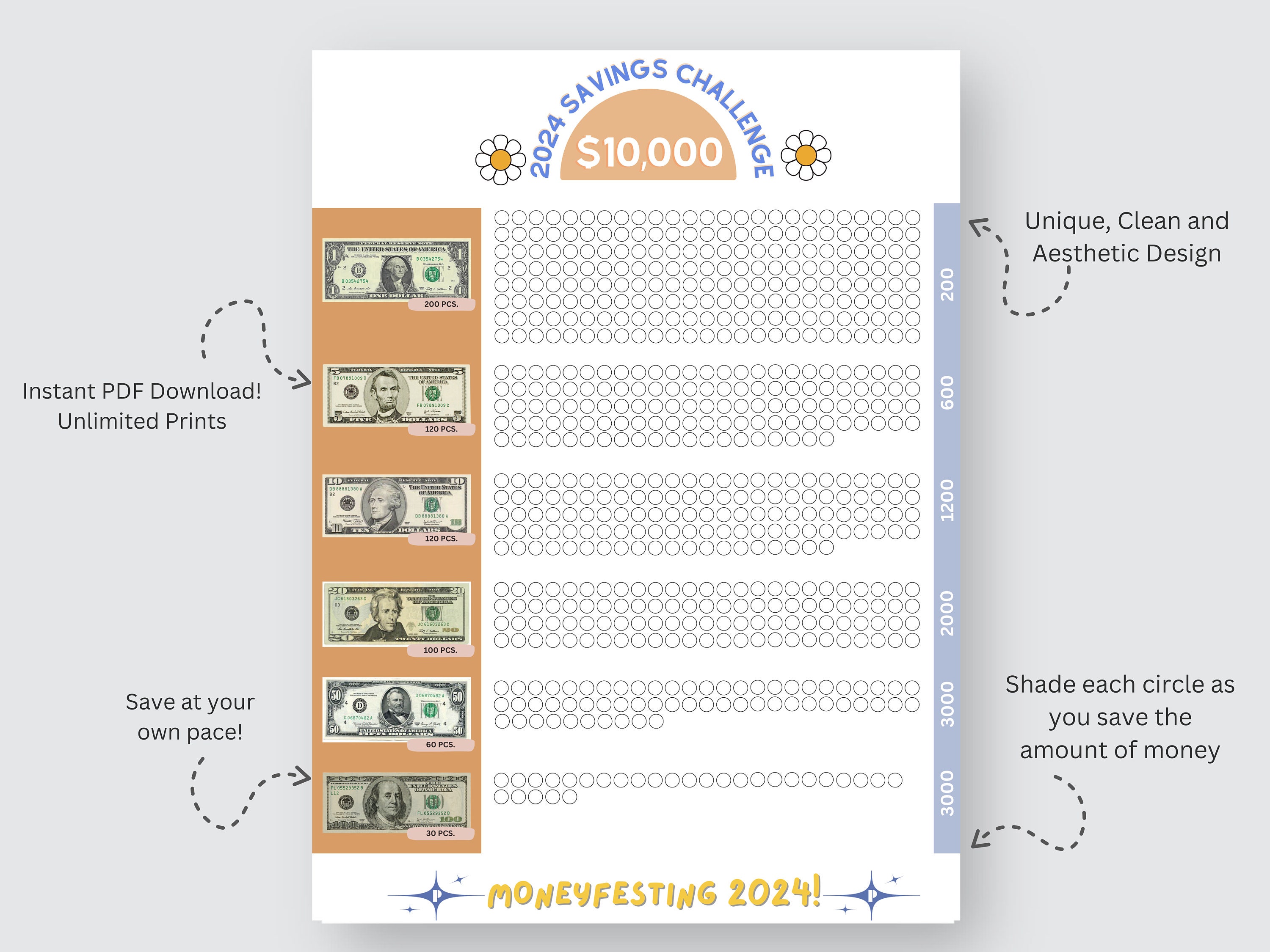 10000 Savings Challenge Printable I 2024 Savings Challenge I Printable ...