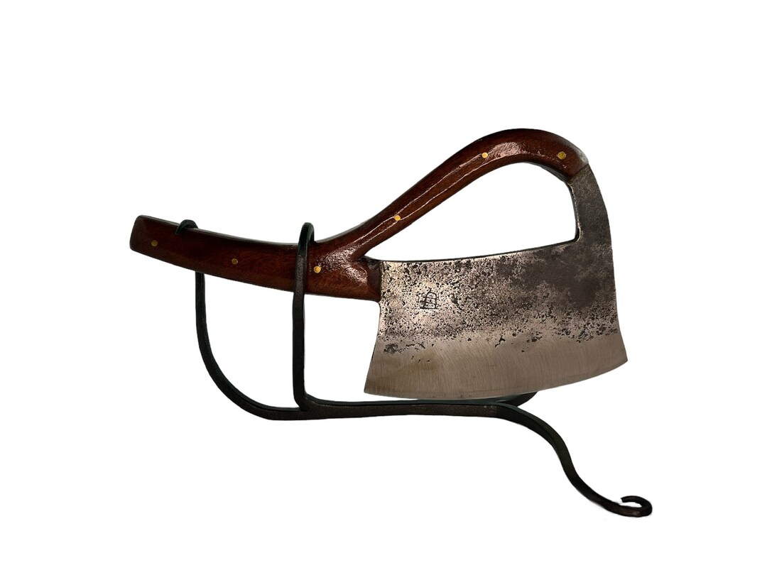 Hand Forged Big Cleaver Knife With Green Vine Inspired Stand - Etsy