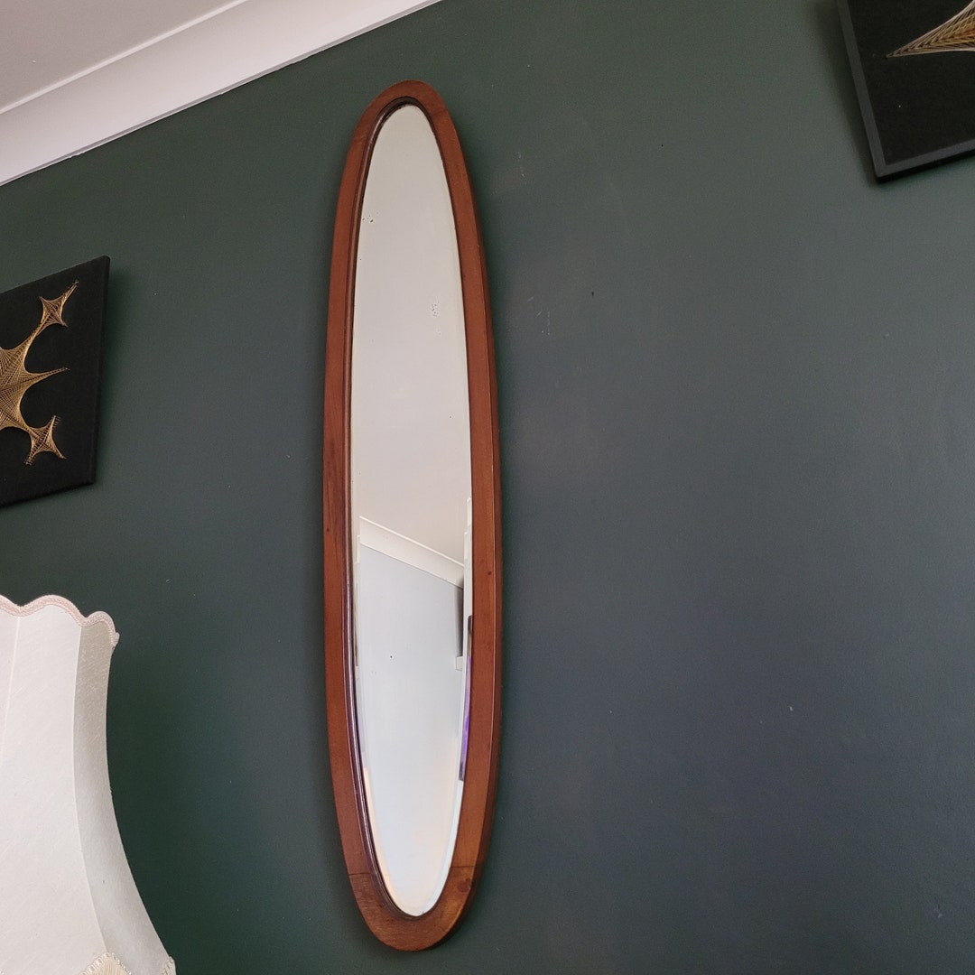 Stunning Danish Elongated Mid Century Oval Long Mirror Teak 120cm25cm ...