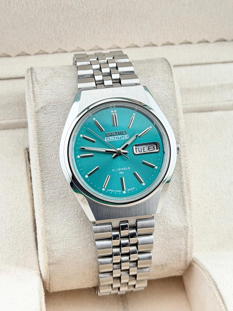 Vintage Seiko 5 Automatic Men's Watch: Sea Green Dial, Jubilee Bracelet ...