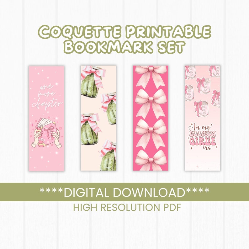 Coquette Digital Bookmarks, Pink Book Marks, Book Lovers, Gifted ...