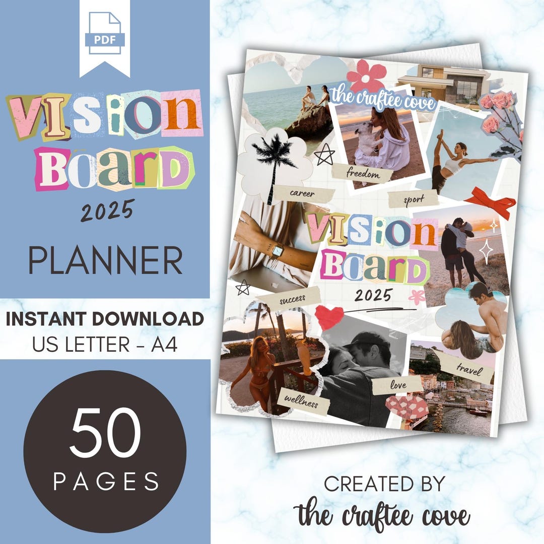 2025 Vision Board Planner, Printable Realistic Planner, Cute Digital ...