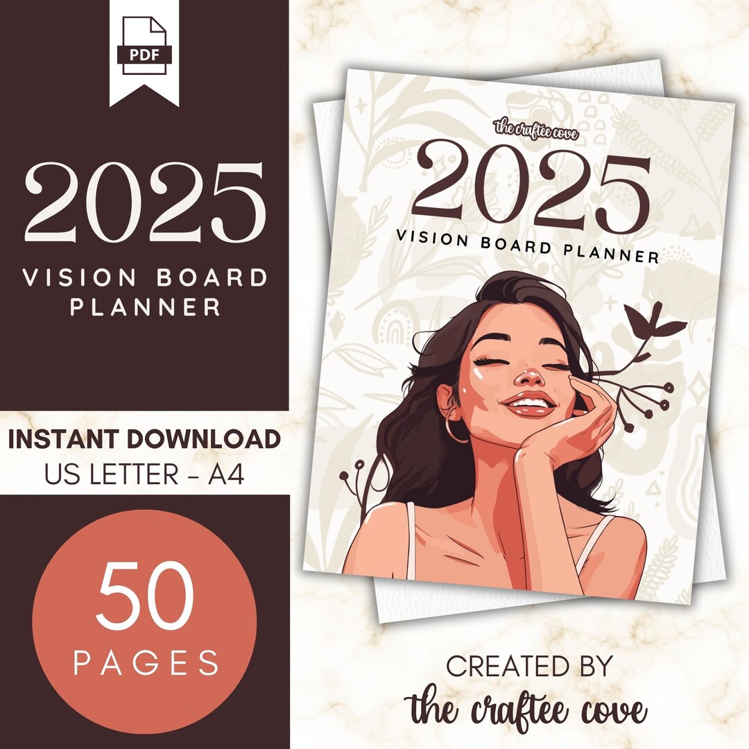 2025 Vision Board Planner, Printable Realistic Planner, Cute Digital ...