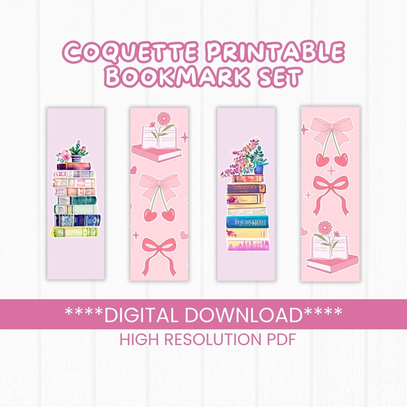 Printable Coquette Bookmark Set, Booklovers Gift, Bookmarks for Reader ...