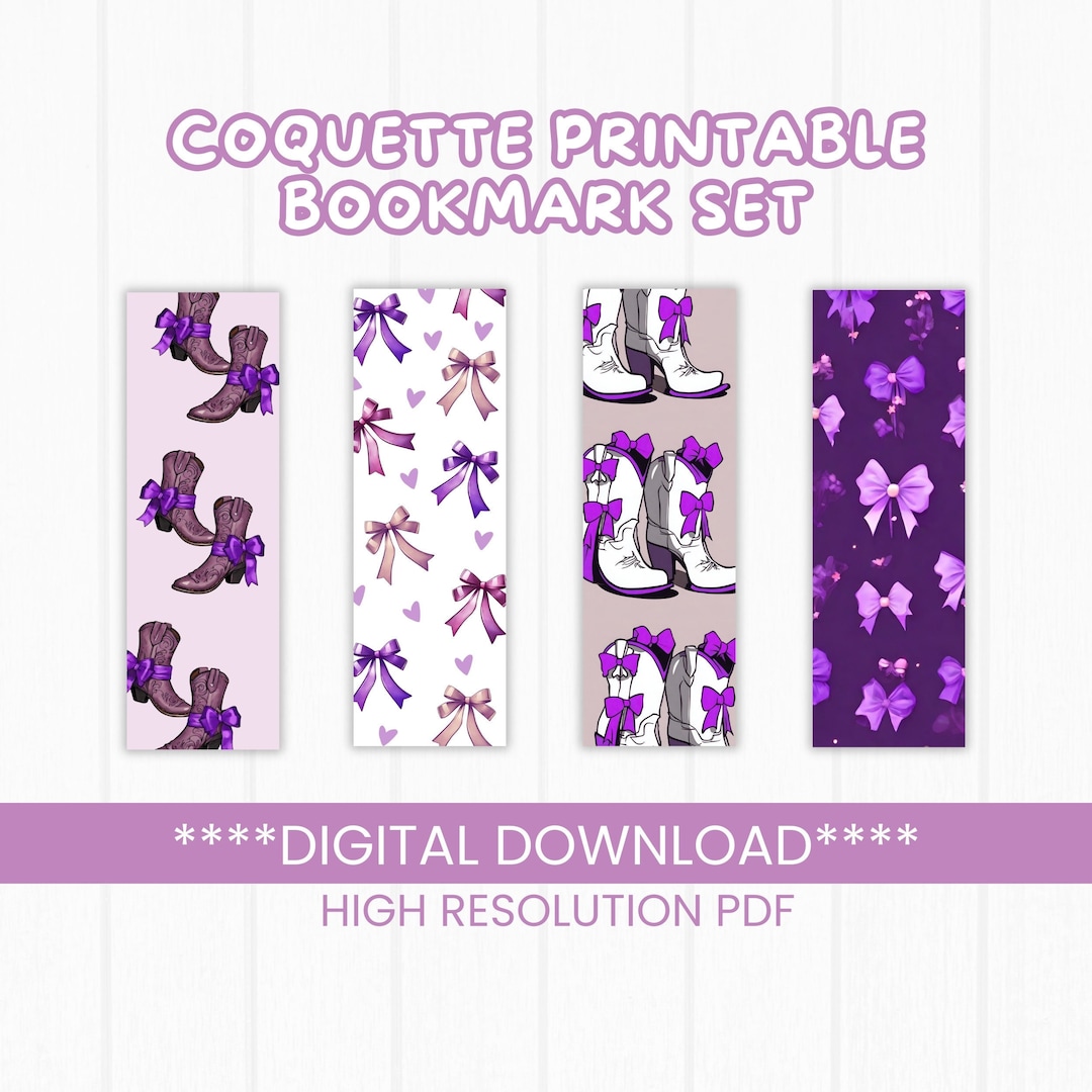 Printable Coquette Bookmark Set, Booklovers Gift, Bookmarks for Reader ...