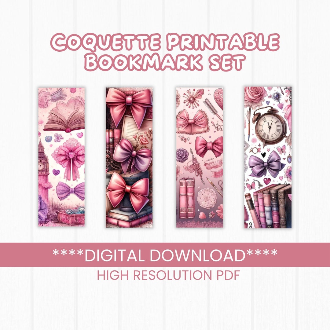Printable Coquette Bookmark Set, Booklovers Gift, Bookmarks for Reader ...