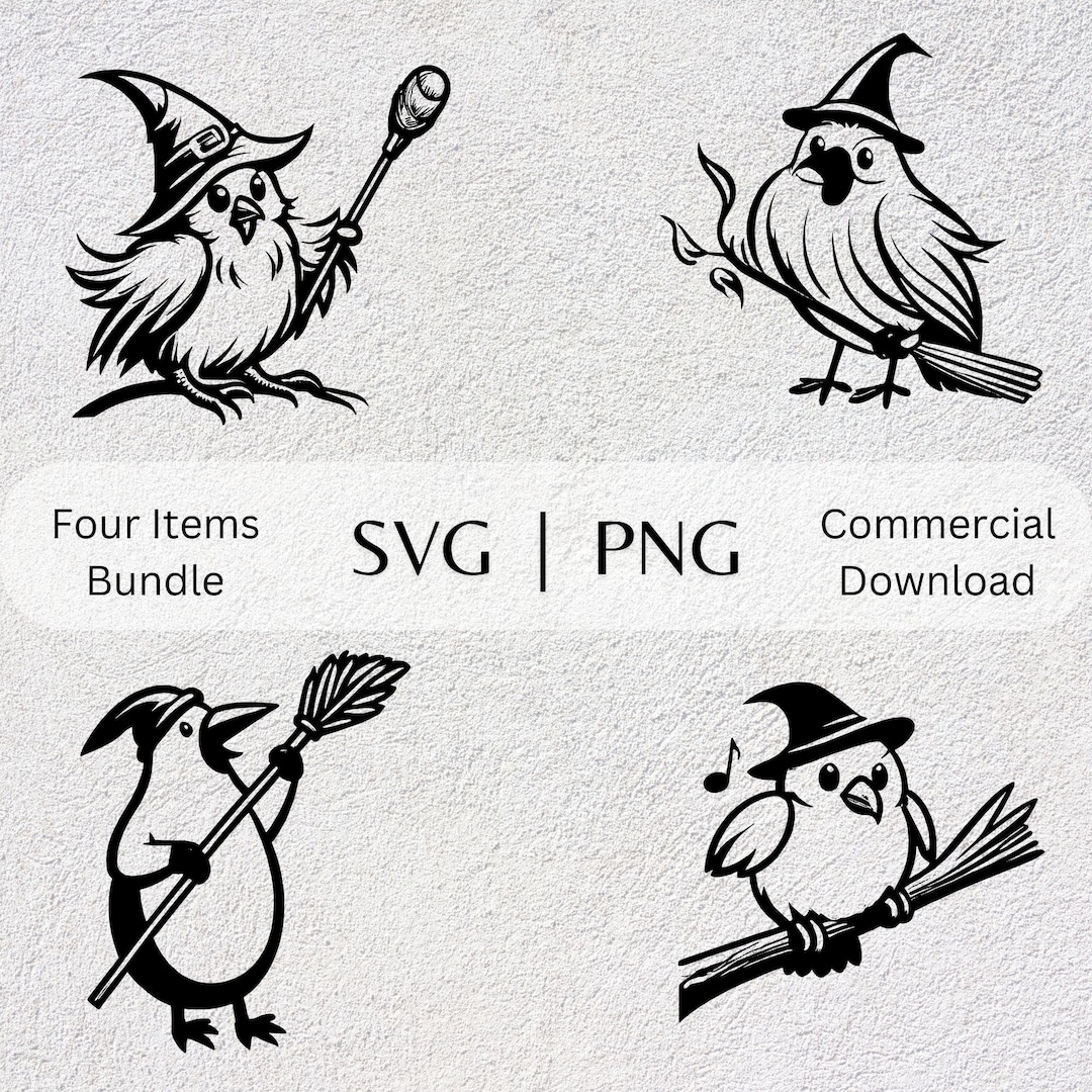 Wizard Bird SVG PNG Collection Magic Hand Drawn Clipart Songbird Themed ...