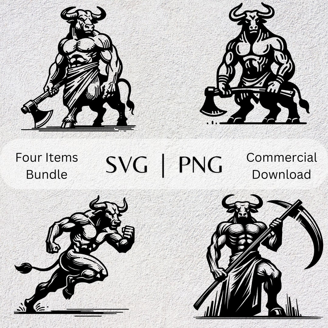Minotaur SVG Collection, PNG, Mythology Clipart, Hand Drawn Fantasy ...