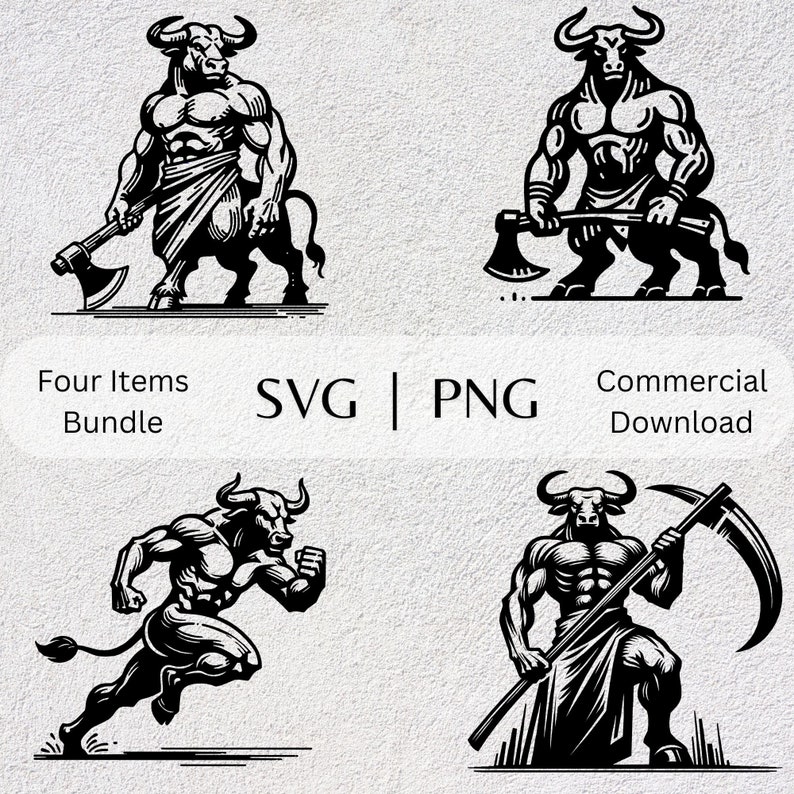 Minotaur SVG Collection, PNG, Mythology Clipart, Hand Drawn Fantasy ...