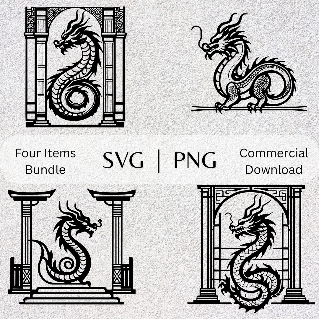 Temple Guardian SVG PNG Collection Dragon Hand Drawn Clipart Vector ...